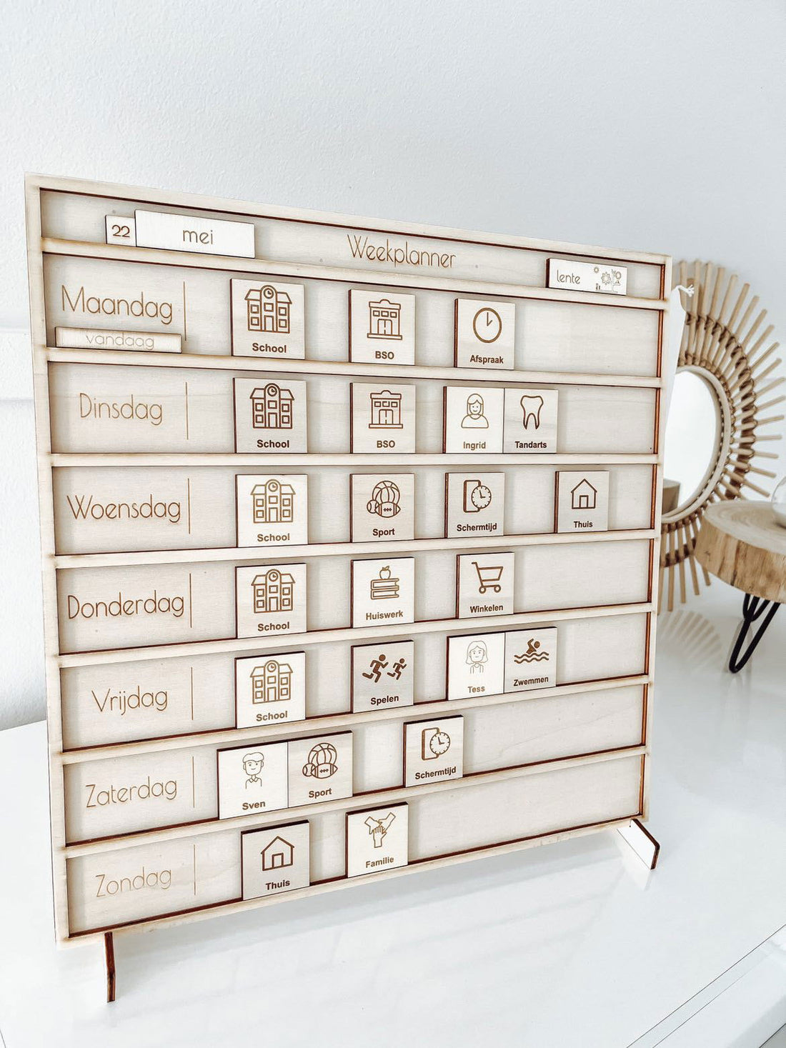 Weekplanner hout + 46 pictogrammen